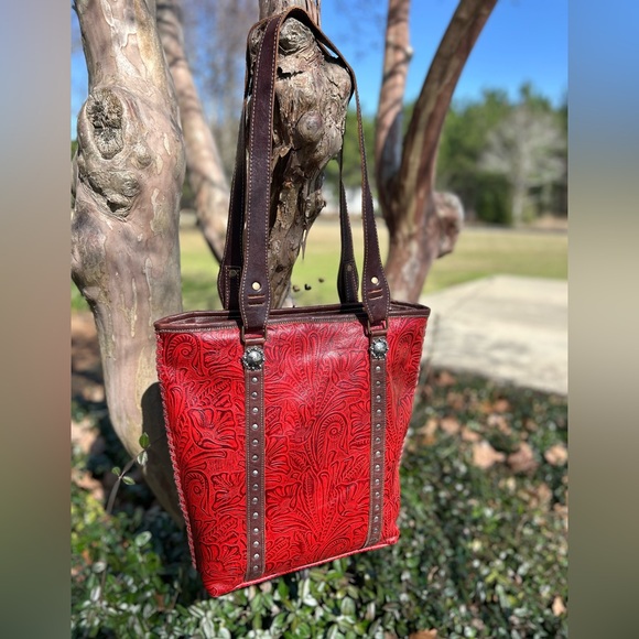 Myra Bag | Bags | Myra Bag Tooled Leather Red Shoulder Bag Envision Red ...